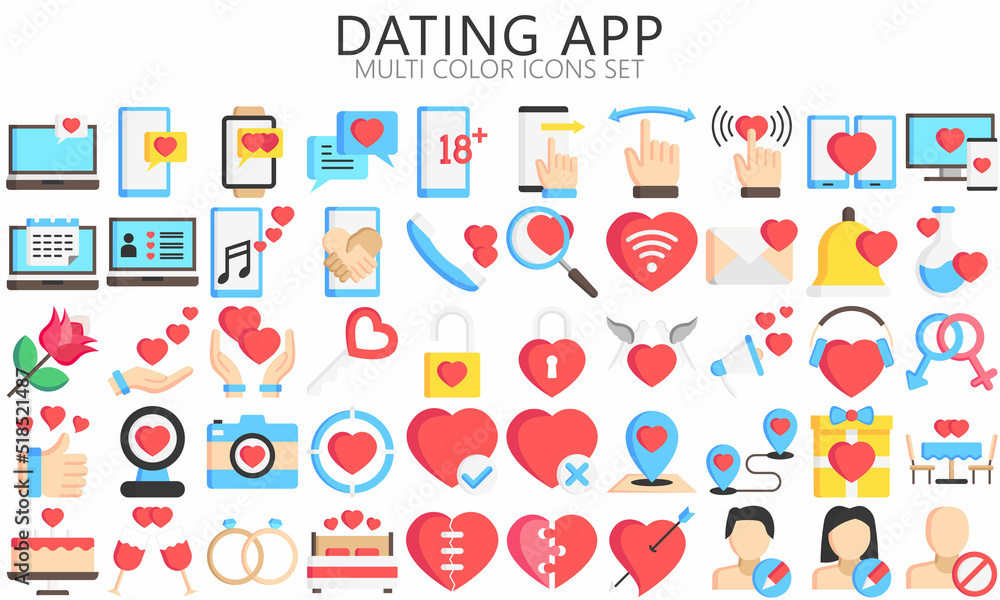 Dating app icons set. Include like, dislike, boost, message, profile ...