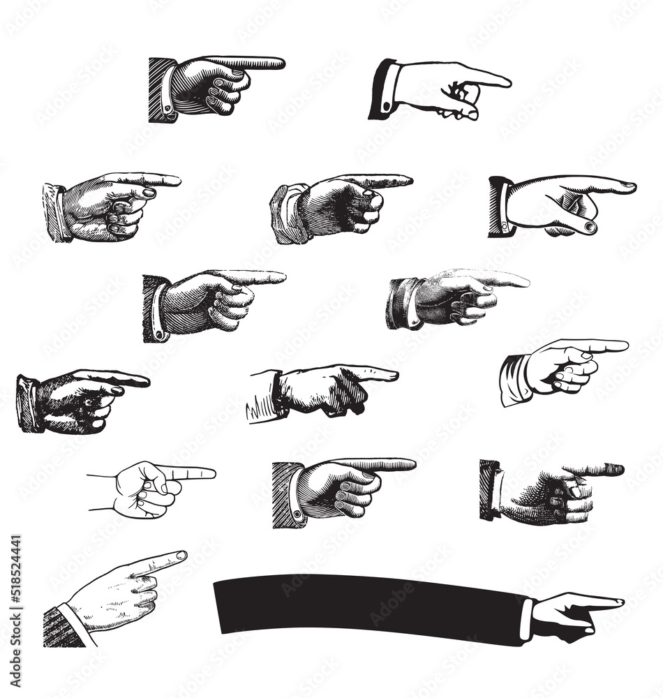 pointing fingers vintage etching illustration set Stock Vector | Adobe ...