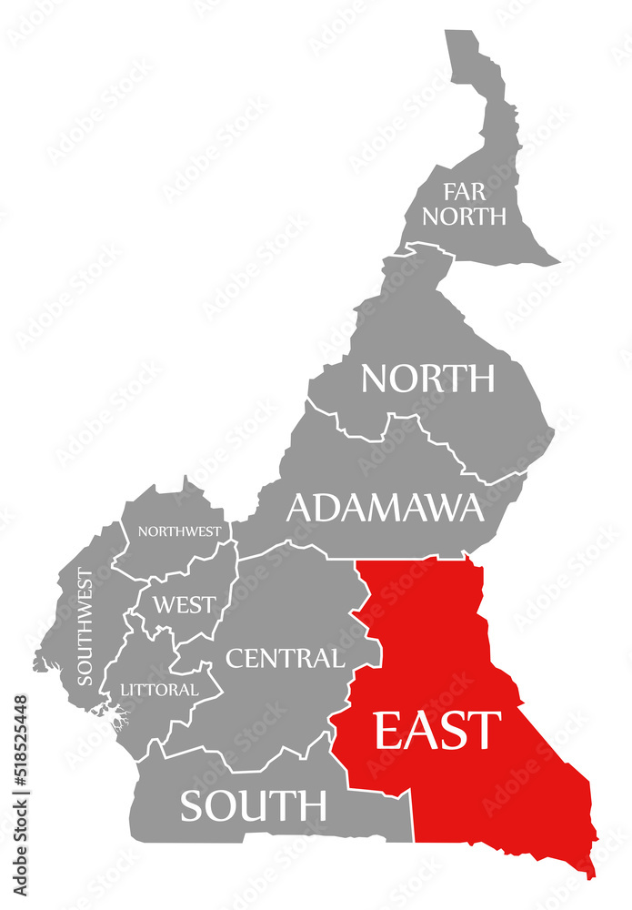 East region red highlighted in map of Cameroon Stock Illustration ...