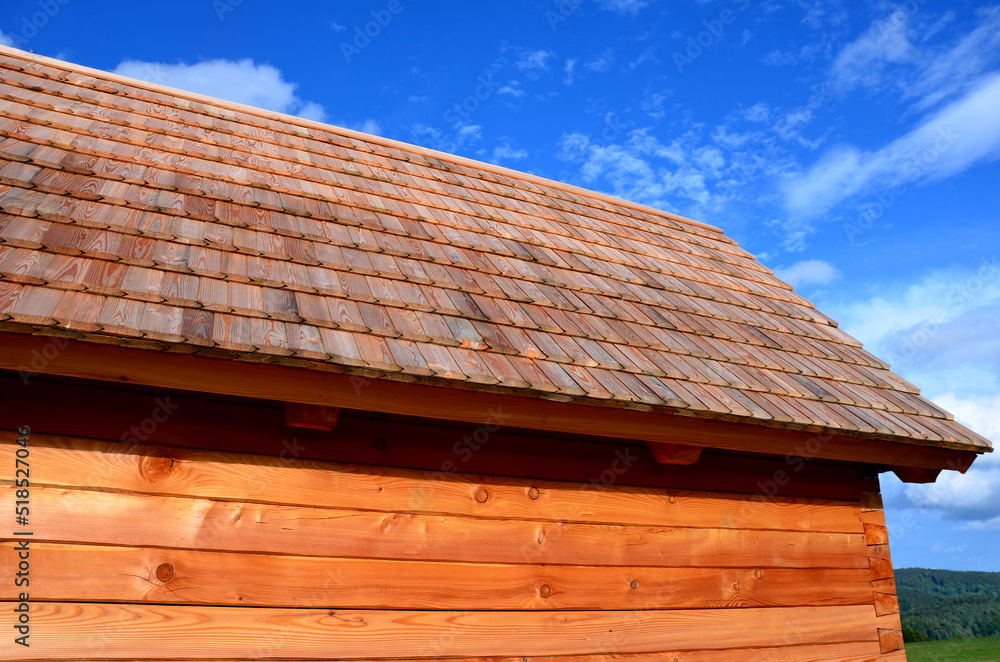 The wooden cabin is made using wooden timber technology without the use ...