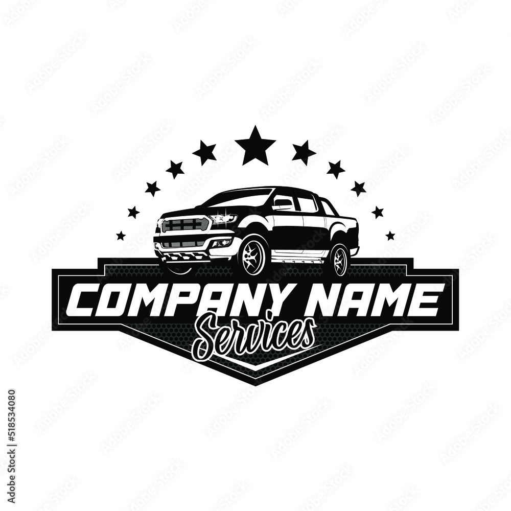 Logo badge vector double cabin pick up car with a half circle star ...