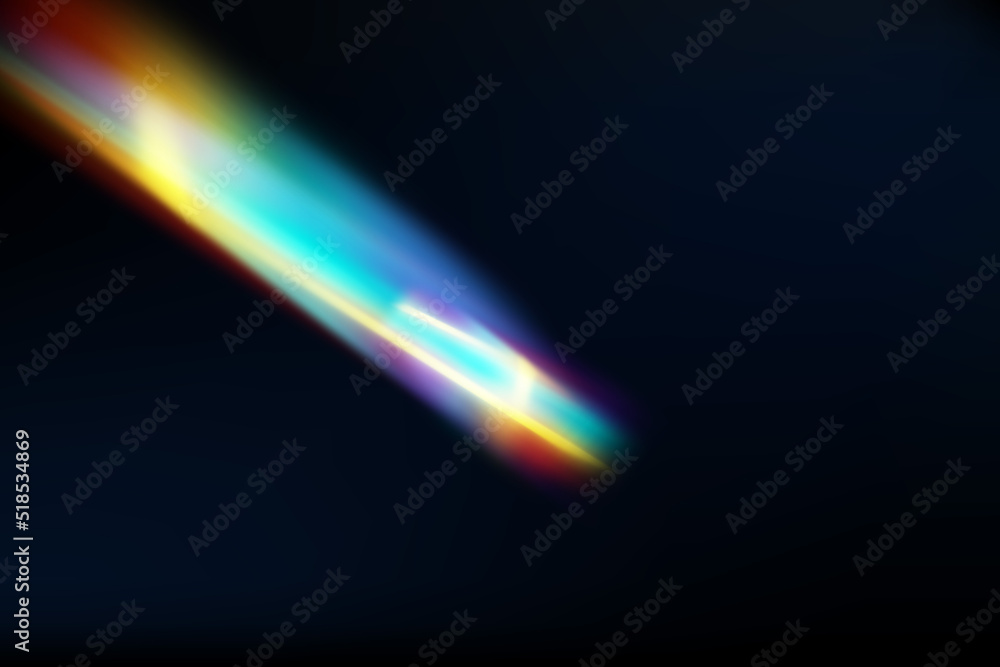 Rainbow highlights on a black background.Glare or reflection from water ...