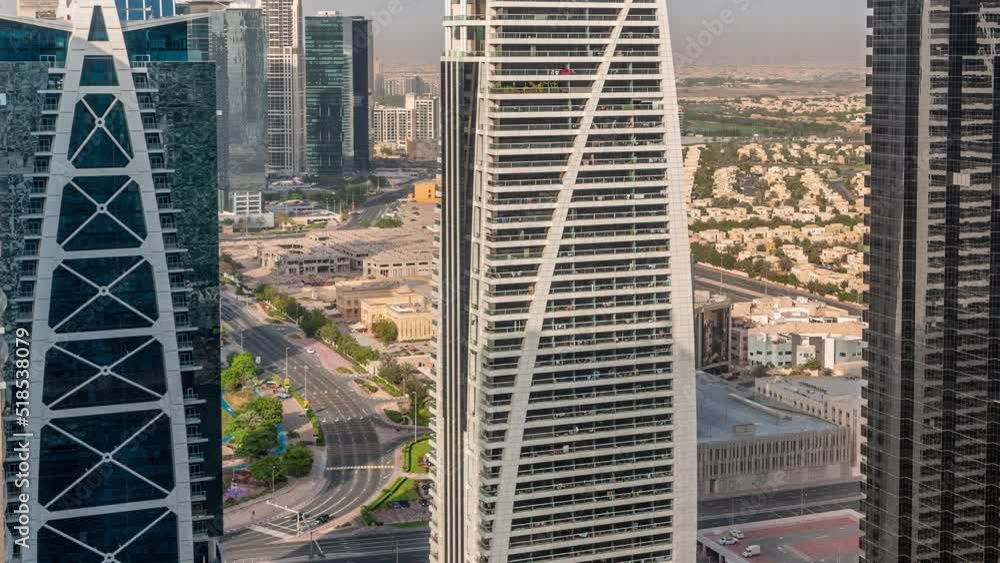 Tall residential buildings at JLT district aerial timelapse, part of ...