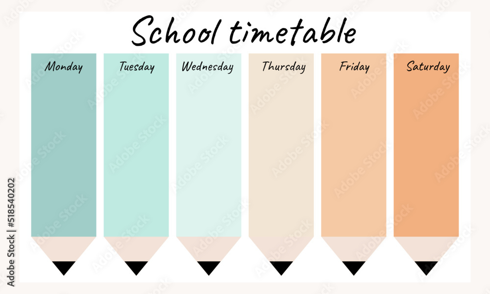 School timetable or lesson schedule template, vector education. Week ...