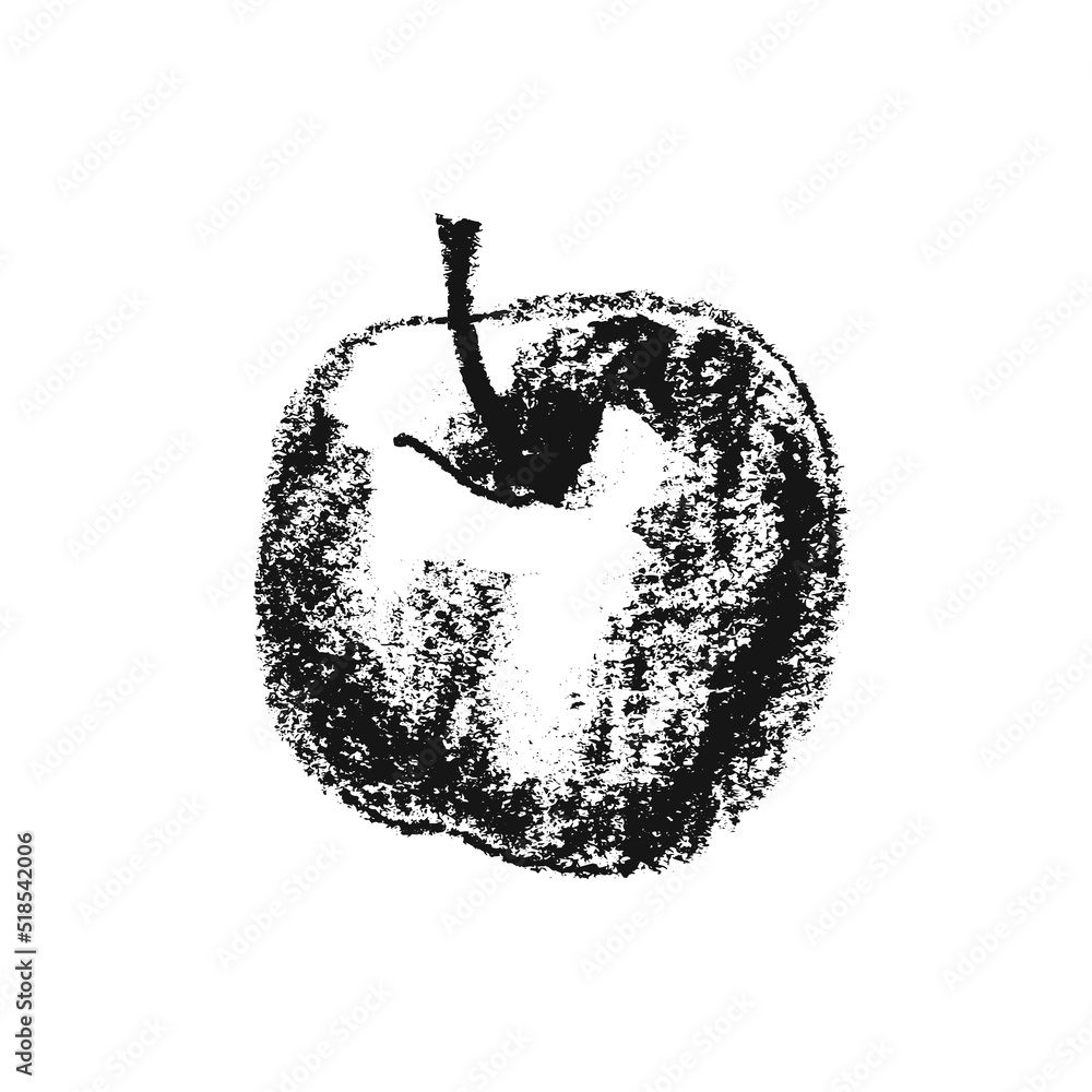 Apple drawing isolated. Back hand-drawn fruit sketch icon. Stencil ...