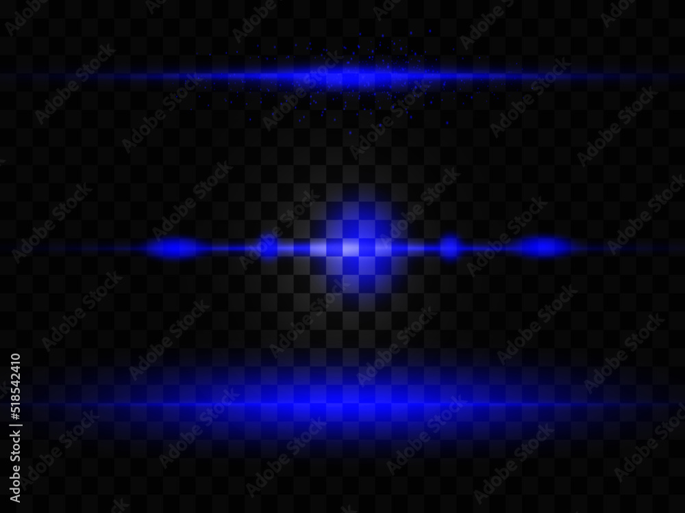 Set of neon blue lines and flashes on a transparent background. Vector ...