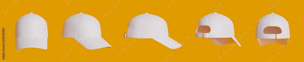 White baseball cap in five different angles views. Mock up. Template ...