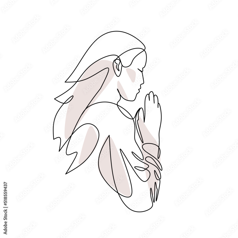 vector illustration of praying girl drawn in line-art style Stock ...