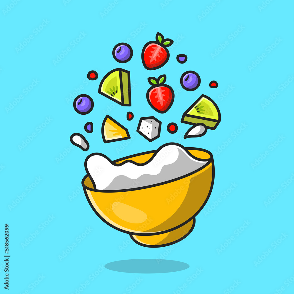 Floating Salad Fruit Cartoon Vector Icon Illustration. Food Obejct Icon ...