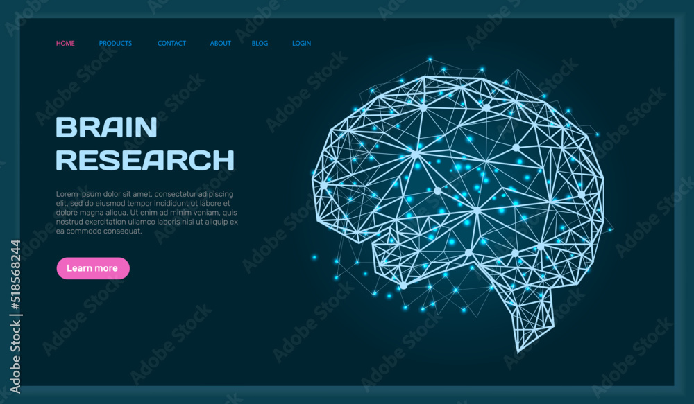 Polygonal human brain made of lines and dots. Medical research of ...