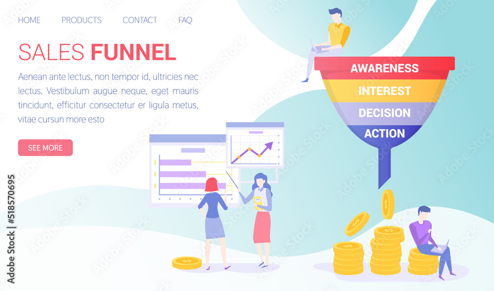 Sales funnel stages, potencial customers concept. People working with ...