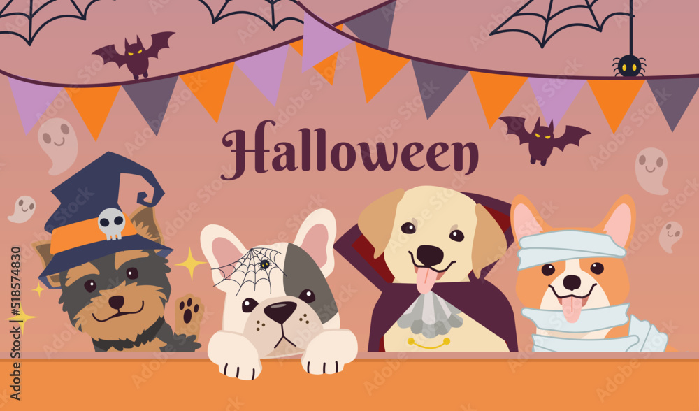 The Halloween party for friend group of dog wear fantasy costume in ...