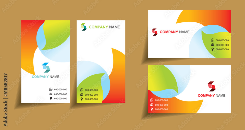 Double-sided creative business card template. Portrait and landscape ...