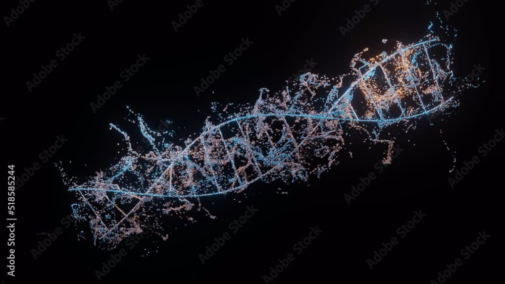 Abstract animated of a DNA molecule from particles. Concept animation ...