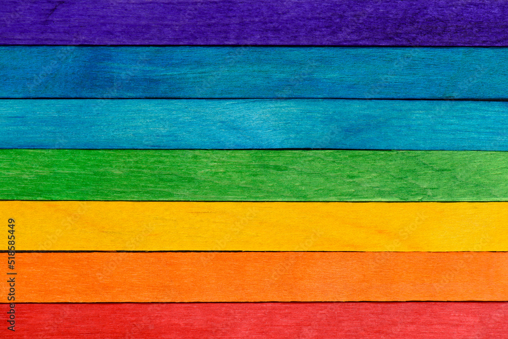 Rainbow LGBT pride flag made from painted wood planks. Symbol of ...