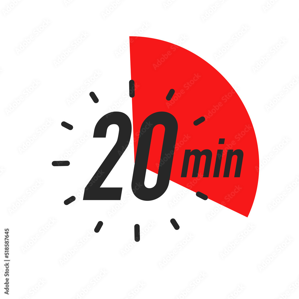 20 minutes timer symbol color style isolated on white background. Clock ...