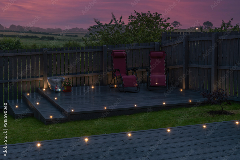 New Laid Composite Decking Ash Colour and with Decking Lights Installed ...