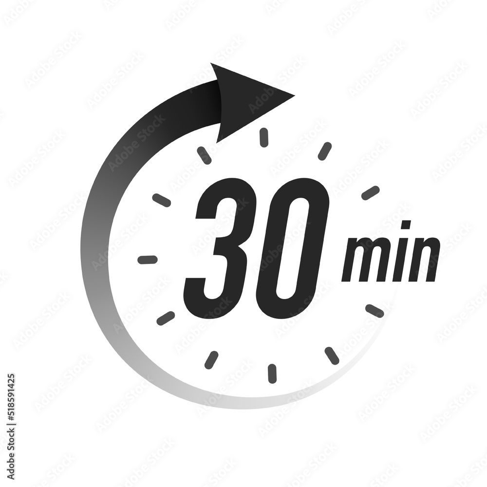 30 timer minutes symbol black style isolated on white background. Clock ...