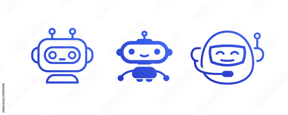 Chat bot icon, robot symbol vector set isolated on white background for ...