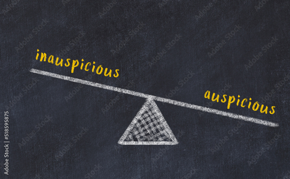 Chalk drawing of scales with words inauspicious and auspicious. Concept ...