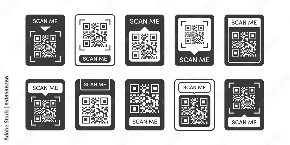 Qr code sticker set black color isolated on background for mobile ...