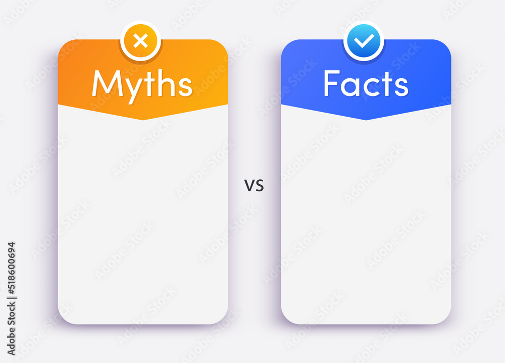 Myths vs facts vector card modern style isolated on white background ...