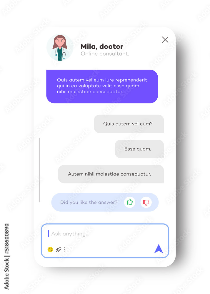 Online doctor chat window for mobile app and website isolated on white ...