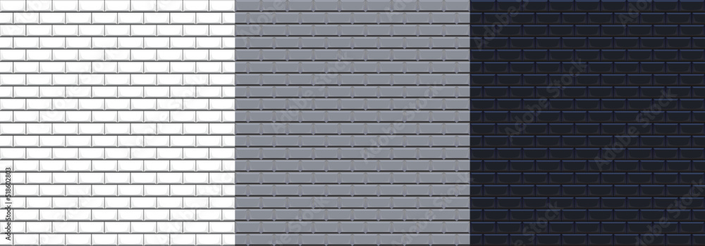 Subway tile seamless textures black, white, gray color. Metro ceramics ...