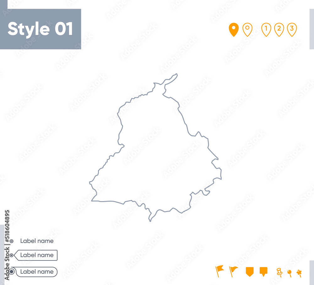 Punjab, India - stroke map isolated on white background. Outline map ...