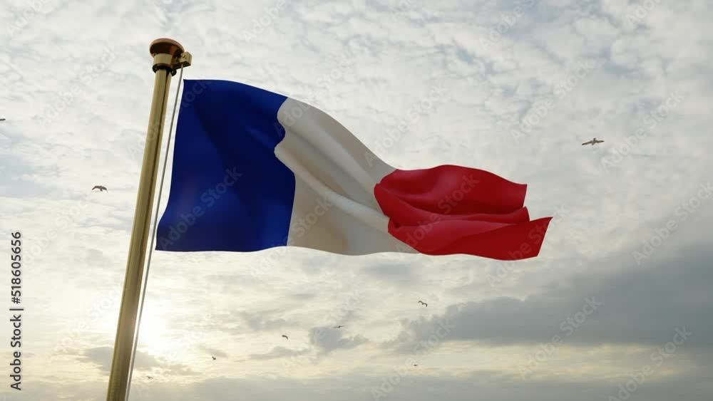Flag of France waving in the wind, sky and sun background. France Flag Video. Realistic ...