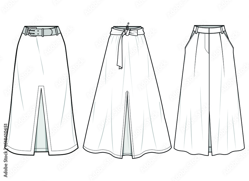 women front slit maxi skirt, formal long skirt Fashion Illustration ...