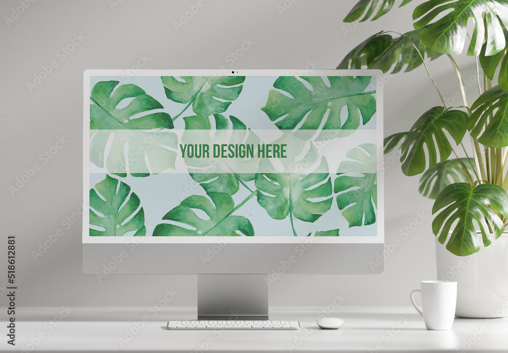 Front Computer in a White Desktop Stock Template | Adobe Stock