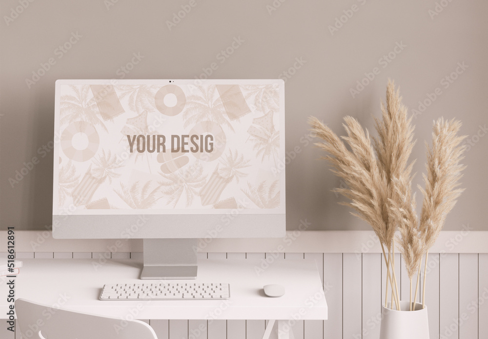 Simple Vertical and Neutral Desktop with Computer Stock Template ...