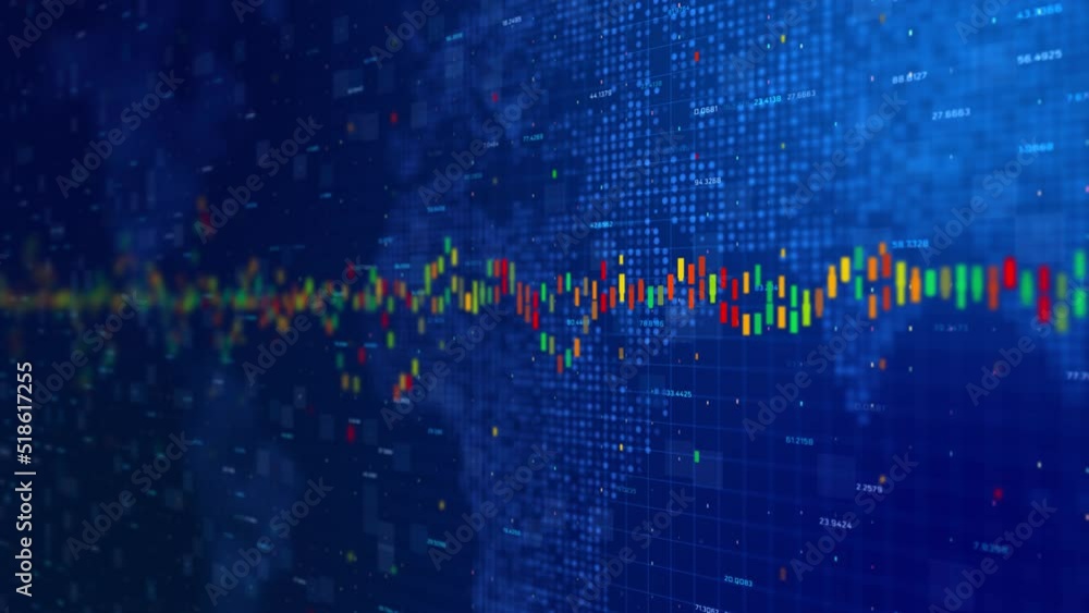 Digital 3d financial chart animation showing the growing value of the ...