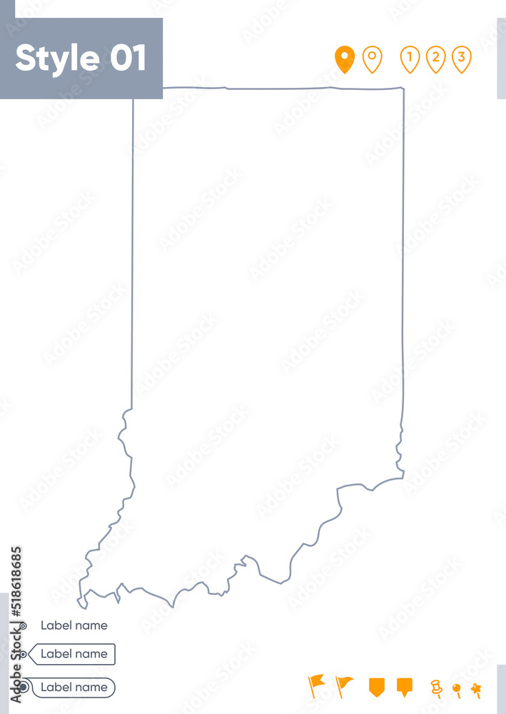 Indiana, USA - stroke map isolated on white background. Outline map ...