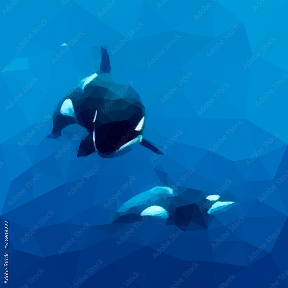 Vector graphic of 2 whales in low poly art swimming in the ocean Stock ...