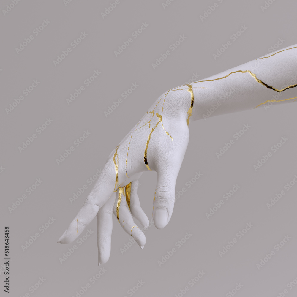 Hand pose sculpture with gold cracks 3d rendering Stock Illustration ...