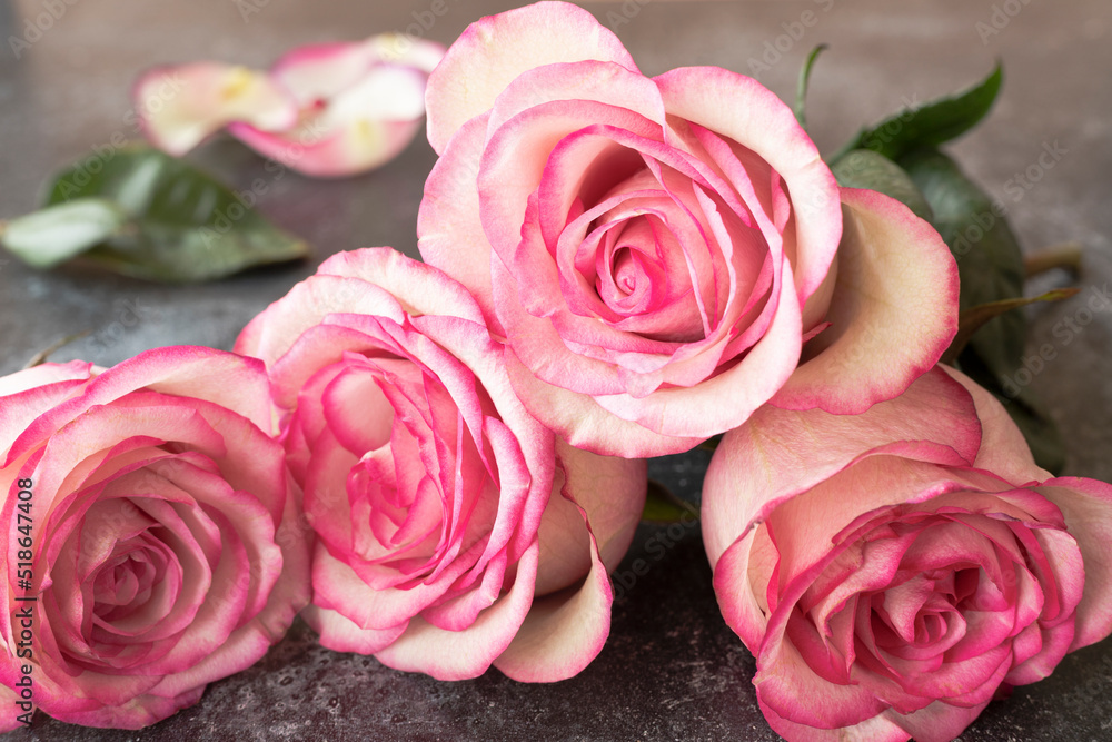 Bunche of rose pink color , fresh flowers on table with beautiful ...