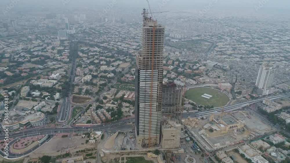 Aerial view of the Bahria Icon Tower, a skyscraper complex under ...
