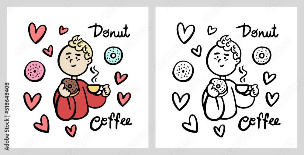 Set of cute vector doodles on the theme of food, fast food, cafes ...