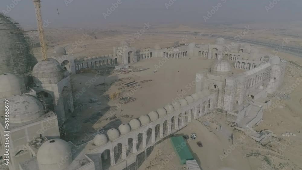 Aerial view of the construction of the Grand Jamiya Mosque in Karachi ...