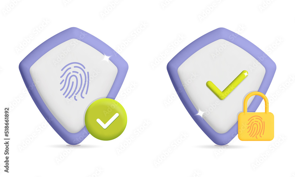 Collection Of 3d Vector Biometric Security Shield And Yellow Lock Logo Design Shield With