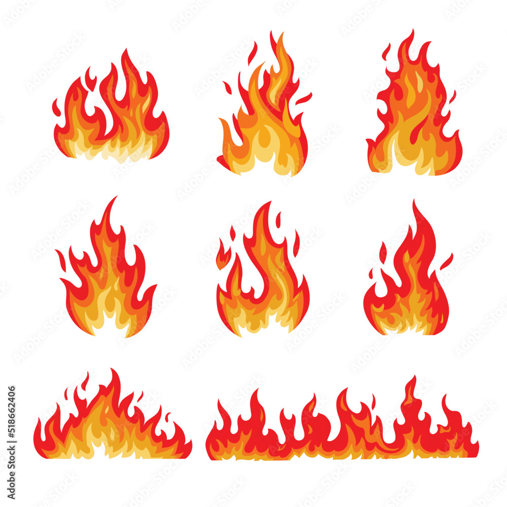 Set of fire flames isolated on white background Stock Vector | Adobe Stock