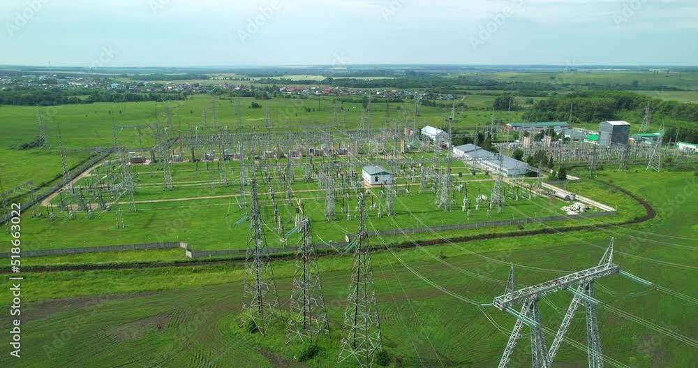 Electrical substation aerial view. An electrical installation designed ...