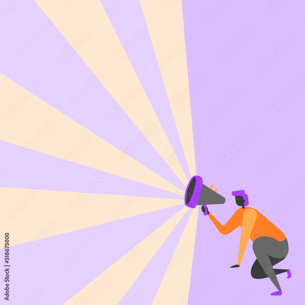 Cartoon person character making an announcement with a megaphone on a ...