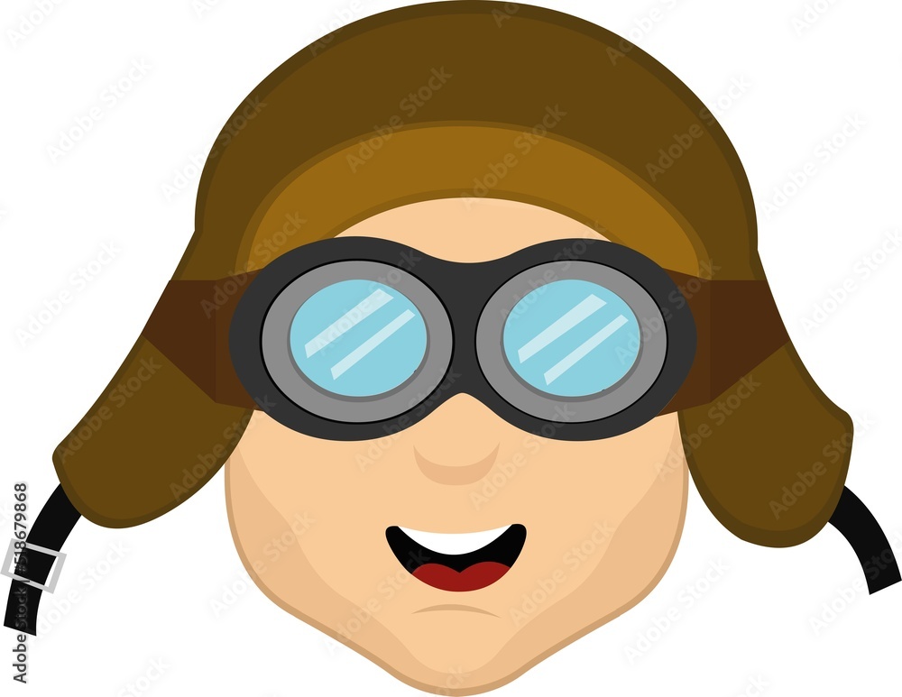 Vector illustration of the face of a cartoon character with goggles and ...