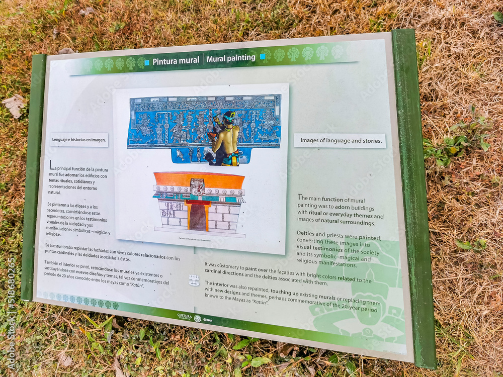 Tulum ruins Mayan site temple pyramids information sign board Mexico ...