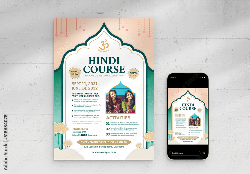 Hindi Class Flyer Poster Layout Stock Template | Adobe Stock