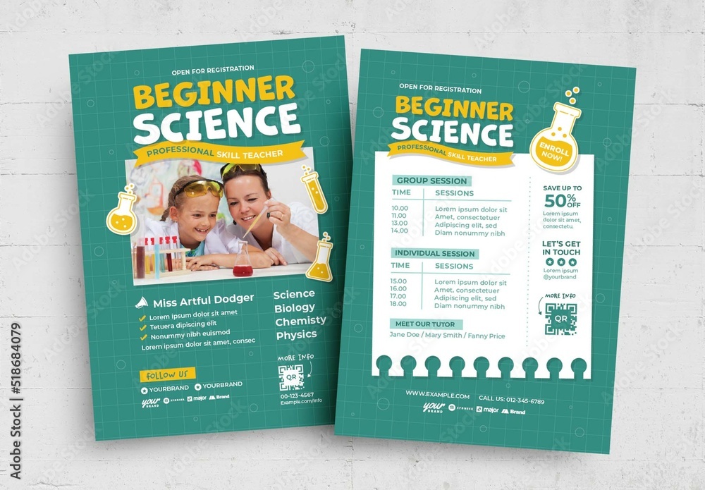 Kids Science Education School Flyer Poster Stock Template | Adobe Stock