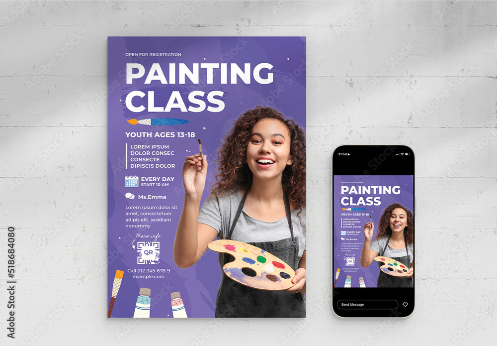 Painting Class Art Club School Education Flyer Poster Stock Template ...